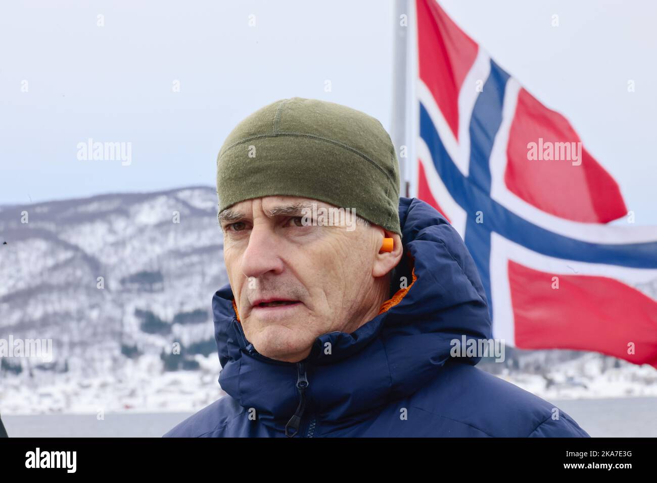 Bardufoss 20220327. Norway's Prime Minister Jonas Gahr Stoere during ...