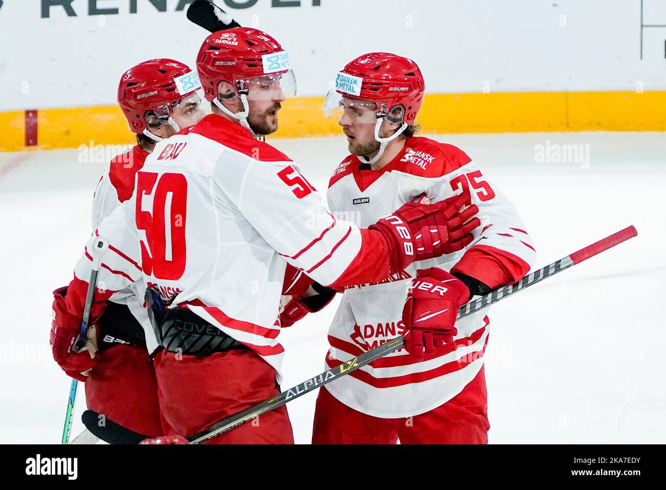 Asker 20220429. Mathias Bau is congratulated after he gave Denmark the ...
