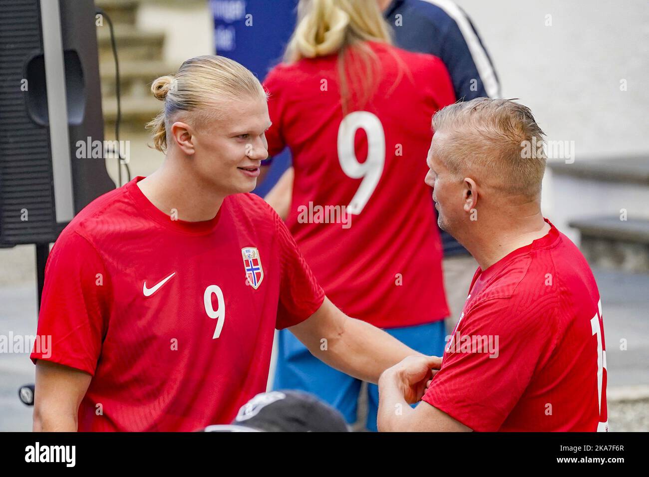 Asker 20220613. Erling Braut Haaland (left) and dad Alf Inge Haaland ...