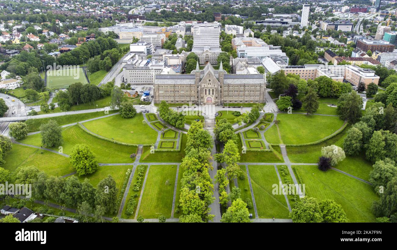 Trondheim 20220616. Drone image of NTNU, the Norwegian University of Science and Technology ...