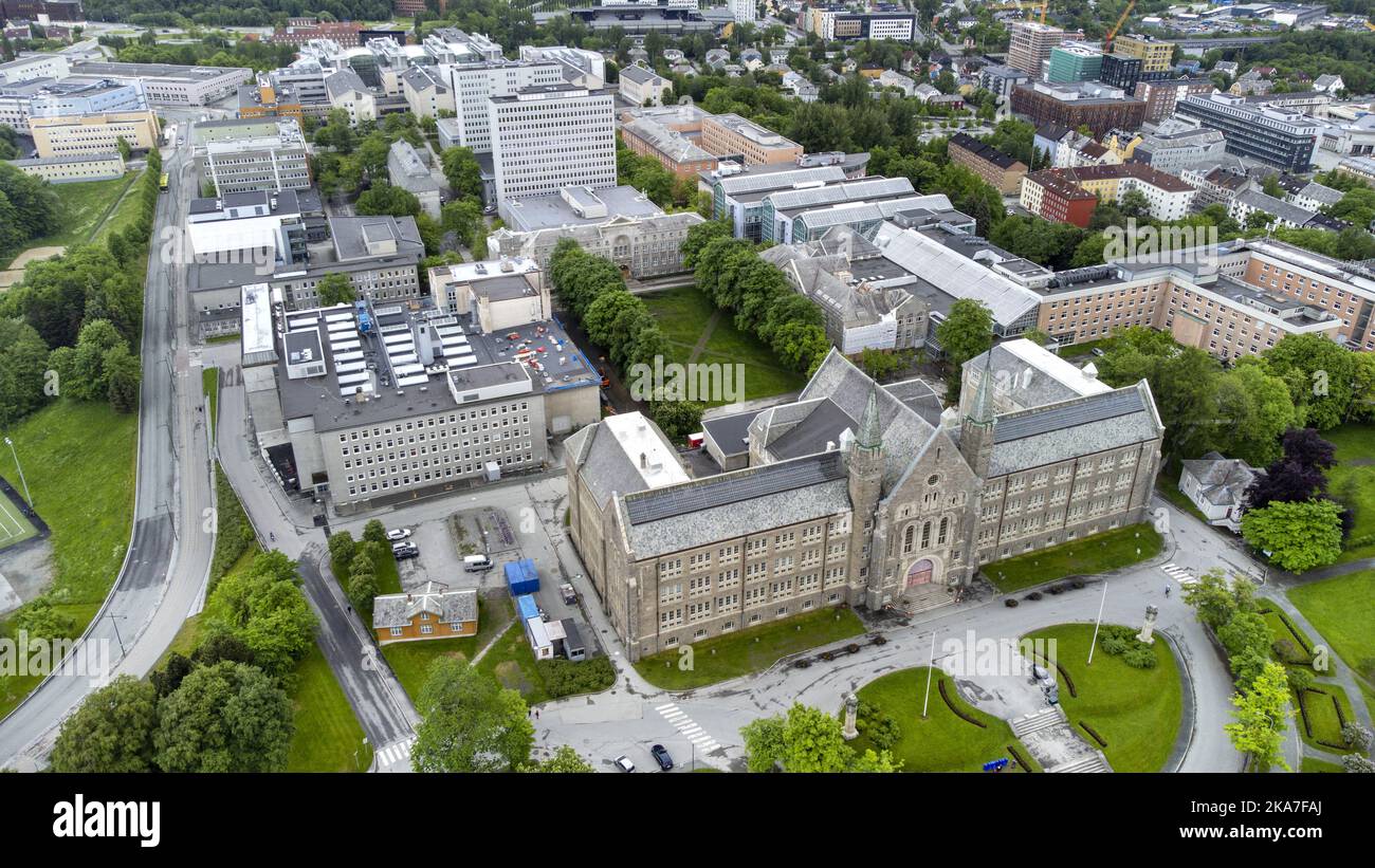 Trondheim 20220616. Drone image of NTNU, the Norwegian University of Science and Technology ...