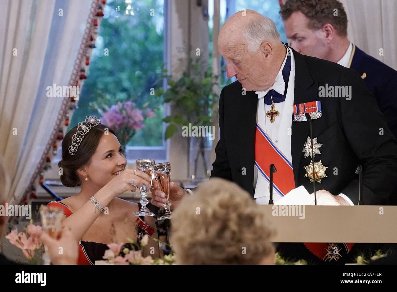 Oslo 20220617. King Harald and Princess Ingrid Alexandra toasts during ...