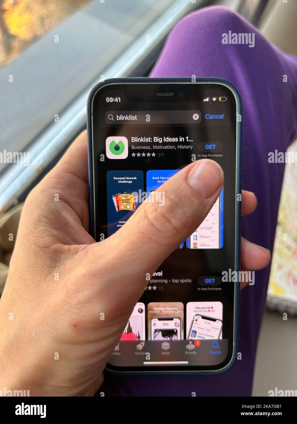 Amsterdam, Netherlands, 09.09.2022 Blinkist app in apple App Store, close-up on iPhone. Blinkist ...