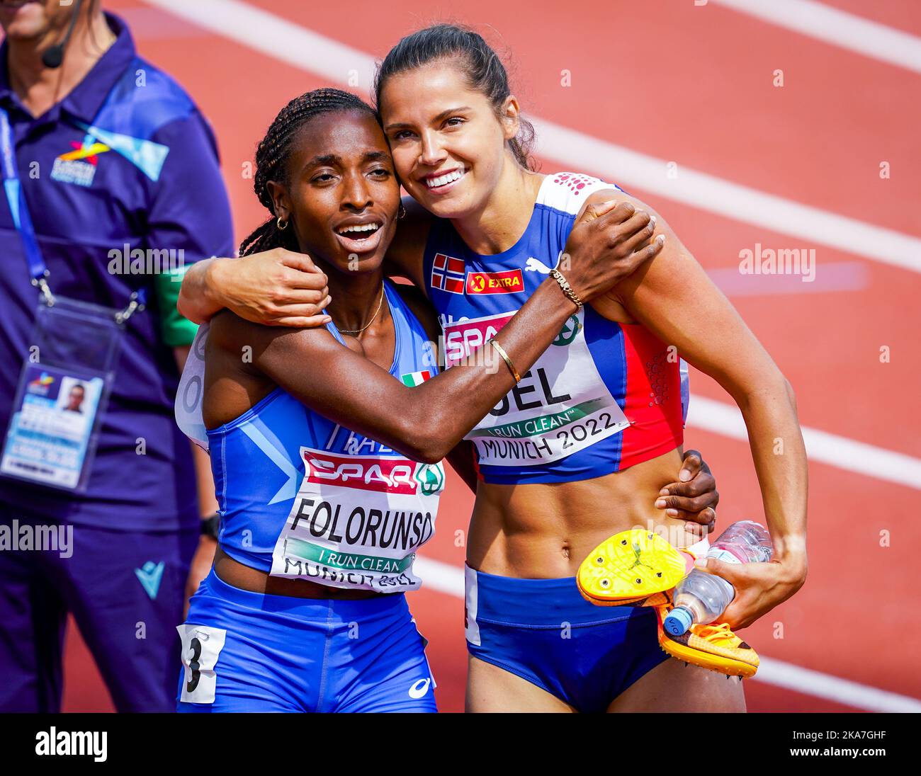 Munich, Germany 20220818. Amalie Iuel (left) and Italian Ayomide ...