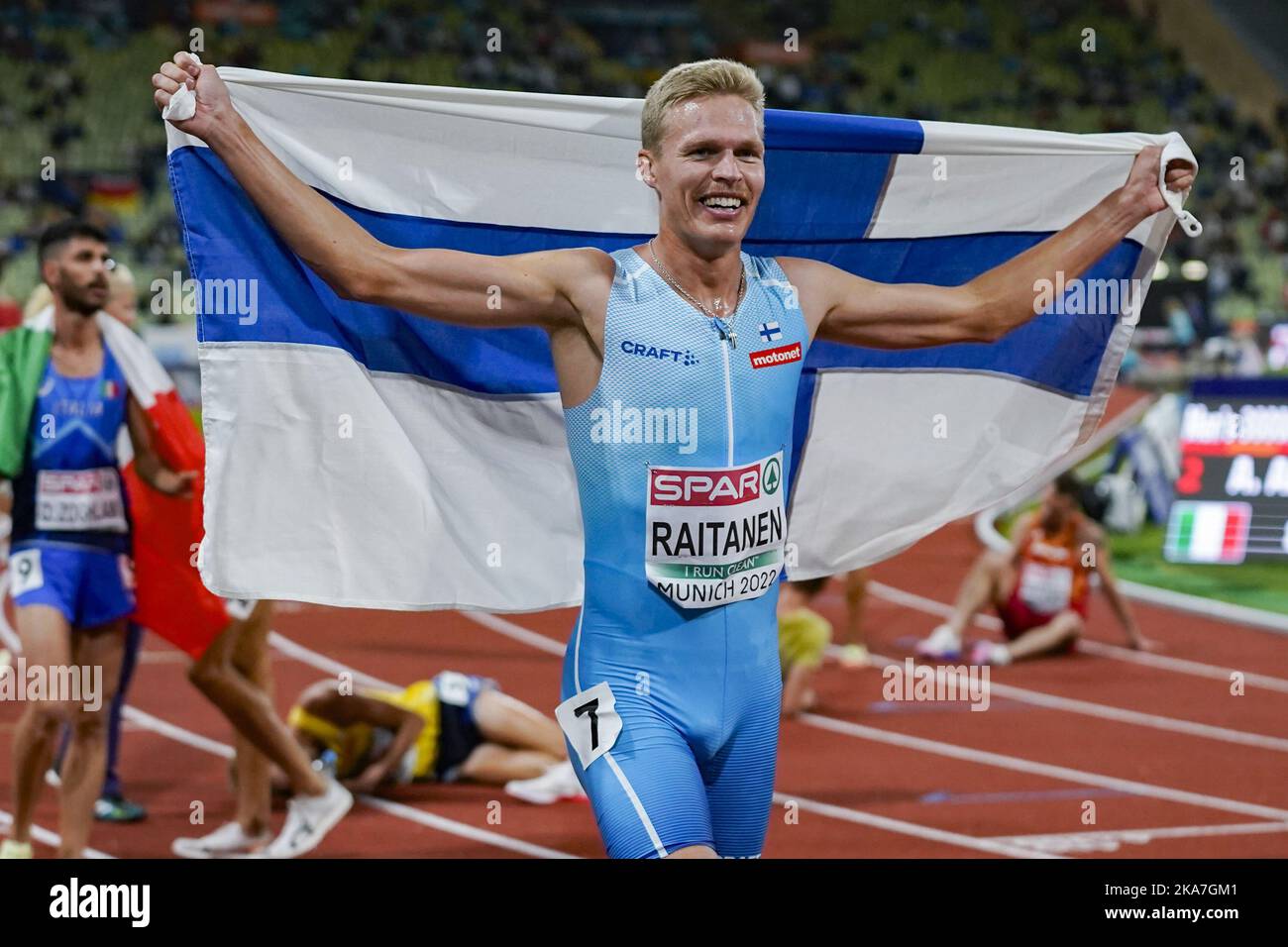 Munich, Germany 20220819. Finland's Topi Raitanen after victory in the ...