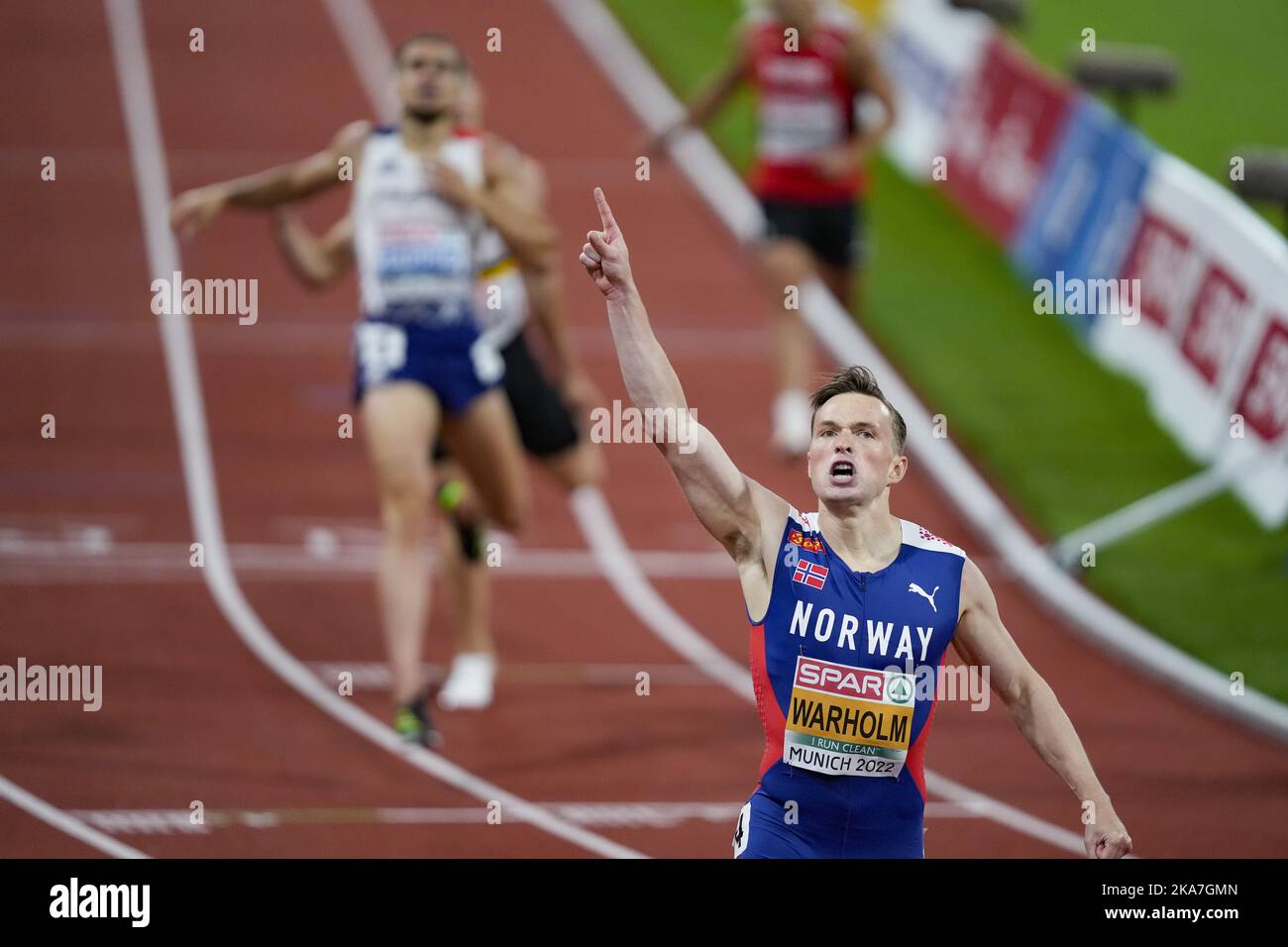 Munich, Germany 20220819. Karsten Warholm wins the 400 m hurdles during ...