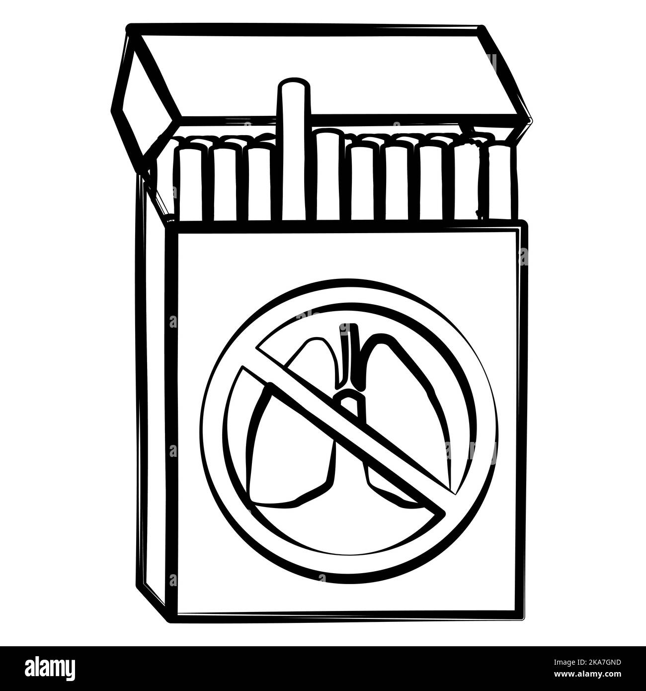 Black outline of open full pack of cigarettes in sketch style, with ...