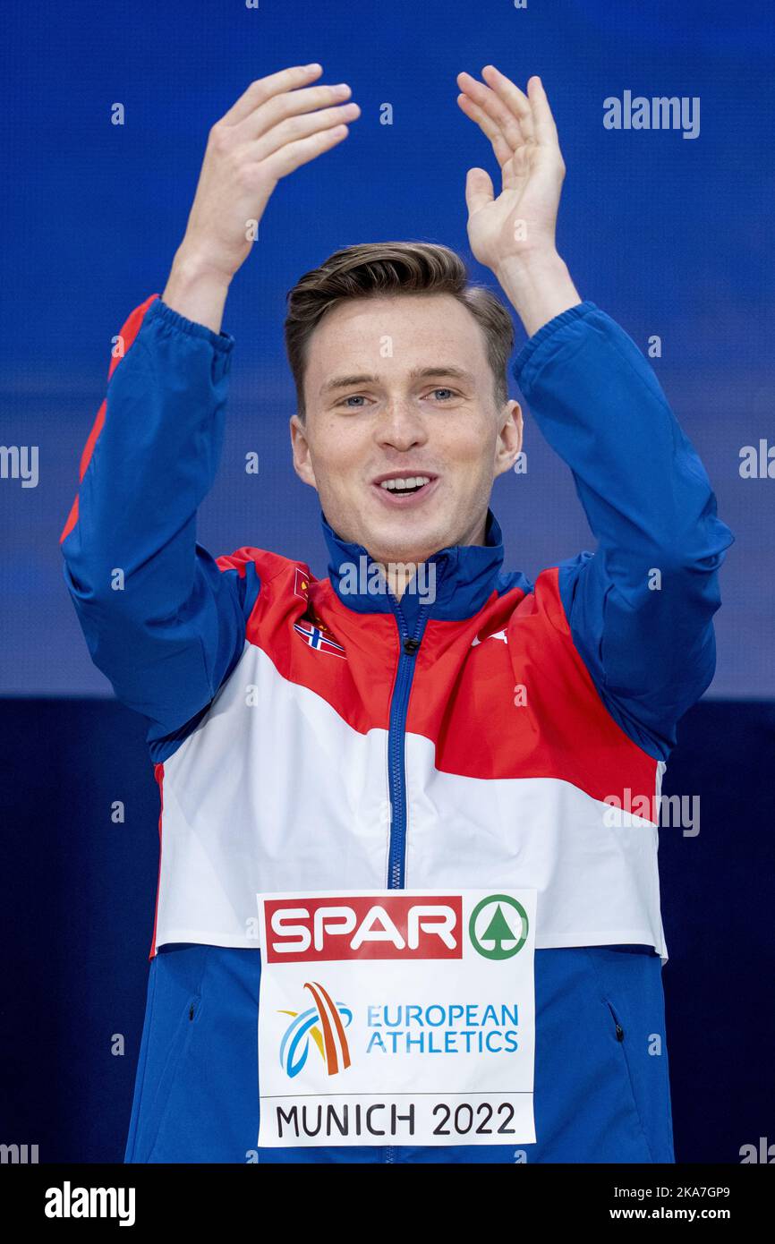 Munich, Germany 20220820. Karsten Warholm at the medal ceremony after ...