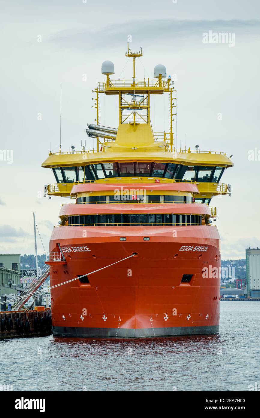 Oslo 20220912. The Norwegian offshore wind ship "Edda Breeze" is moored ...