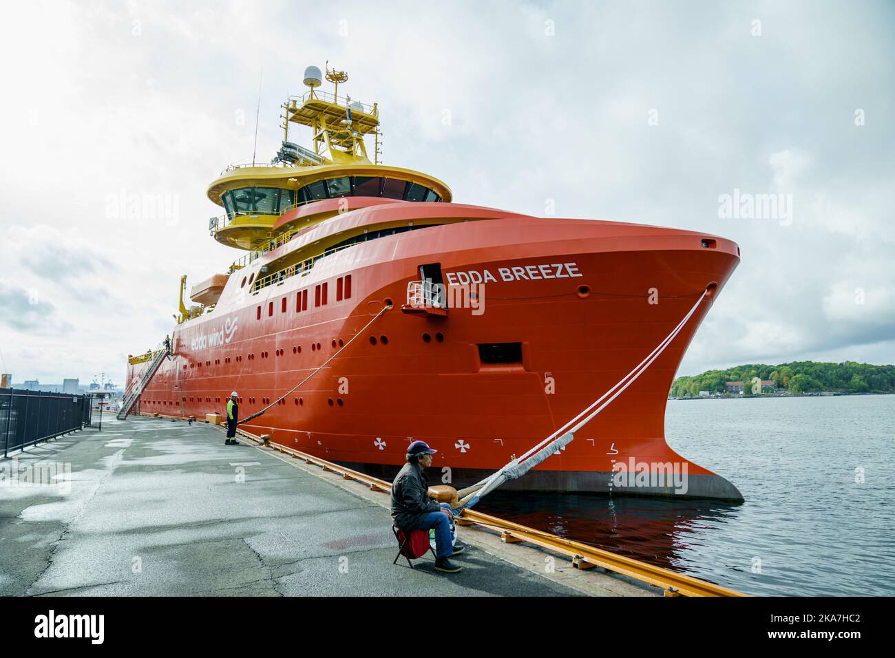 Oslo 20220912. The Norwegian offshore wind ship "Edda Breeze" is moored ...