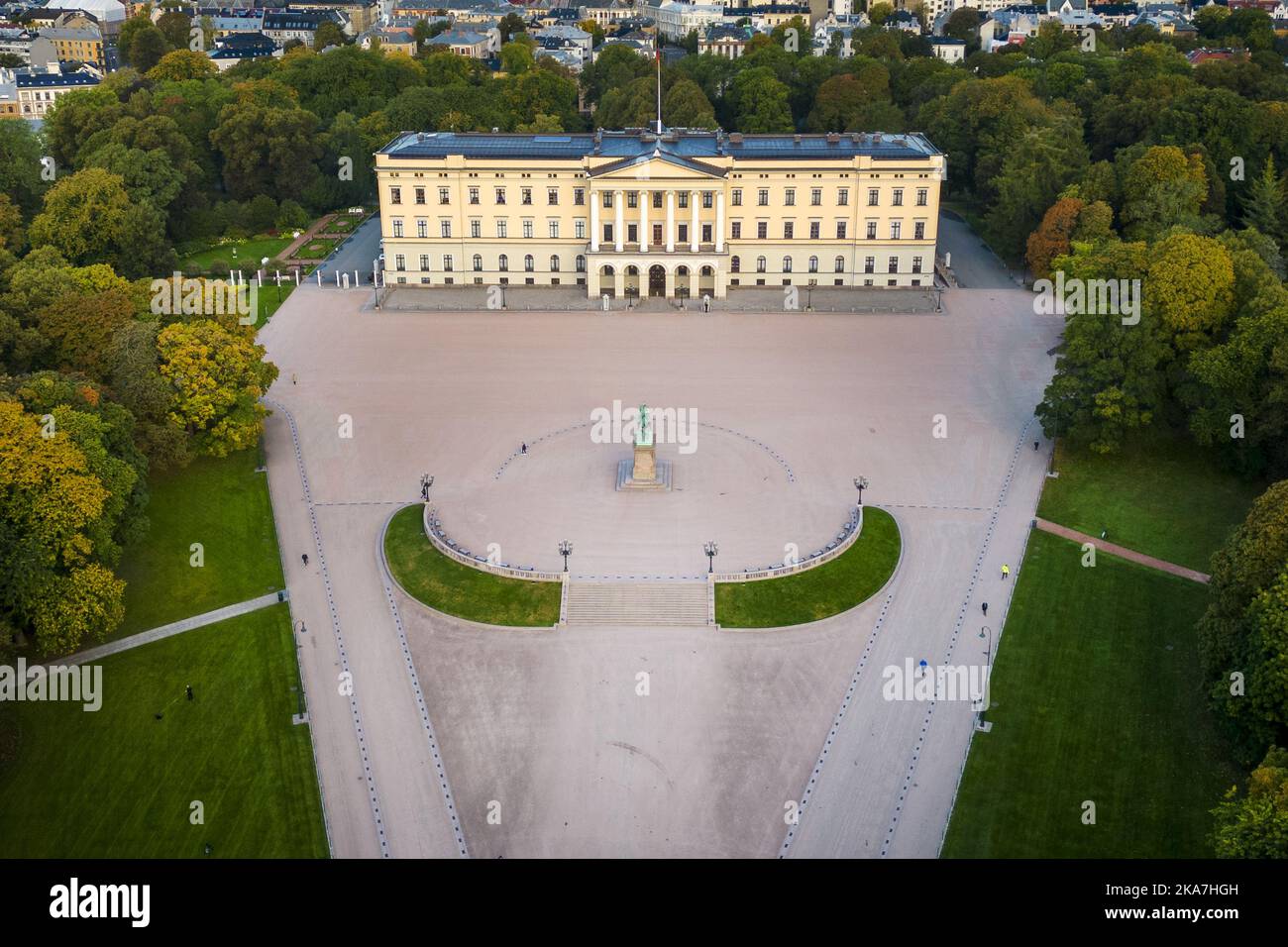 Oslo 20220921. Drone image of the Royal Castle with the castle square ...