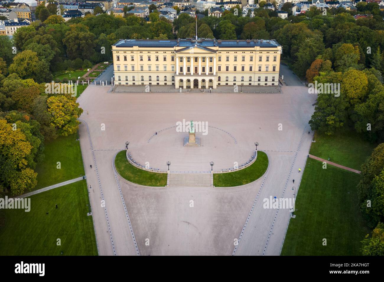 Oslo 20220921. Drone image of the Royal Castle with the castle square ...