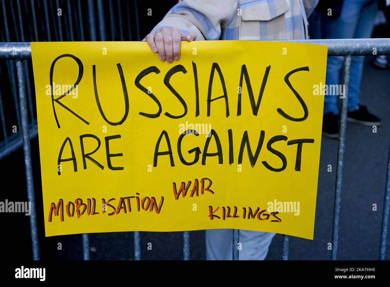 Oslo 20220921. Demonstration in front of the Russian embassy in Oslo in ...