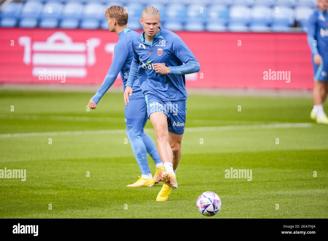 Oslo 20220922. Erling Braut Haaland during training with the Norwegian ...