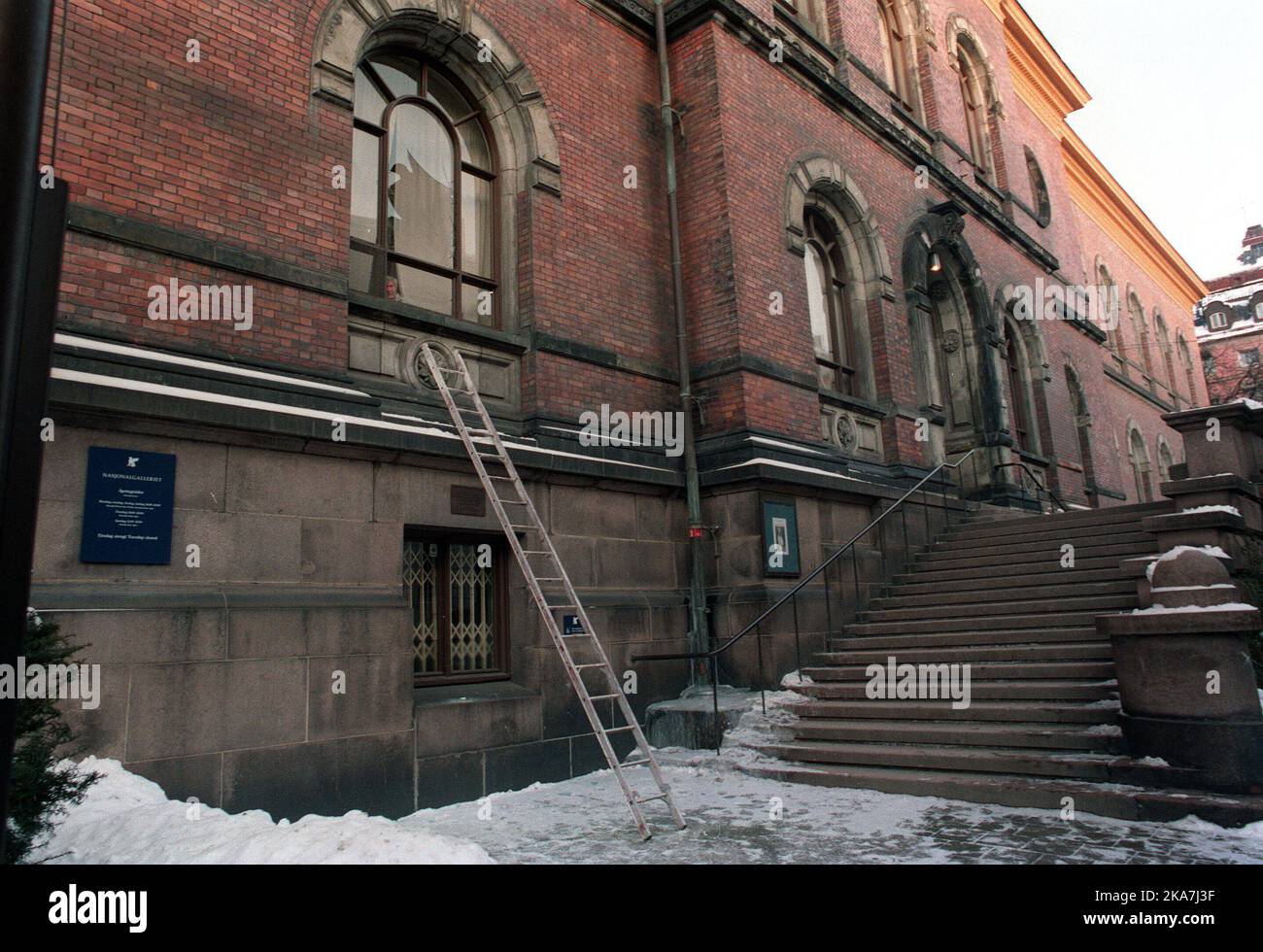 A ladder up against the window of the National portrait gallery after ...