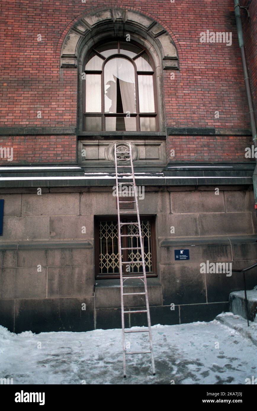 A ladder up against the window of the National portrait gallery after ...