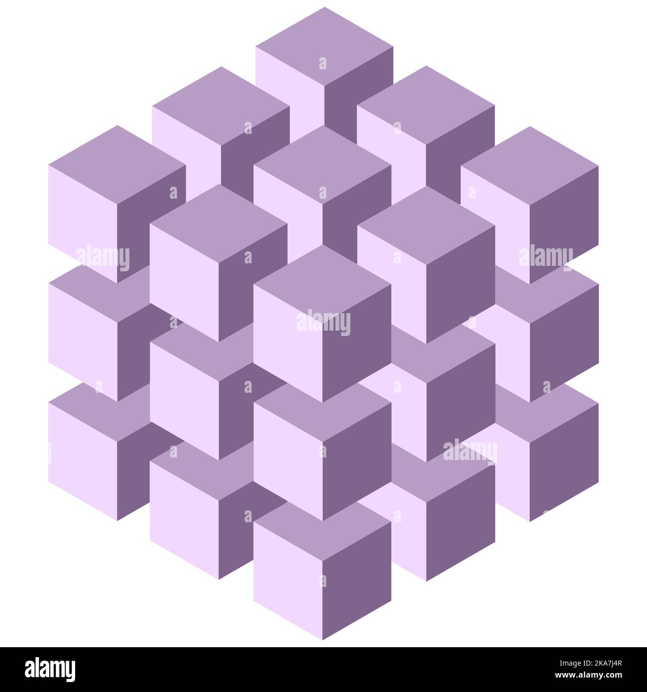 Violet isometric cube consisting of many small cubes isolated on white ...