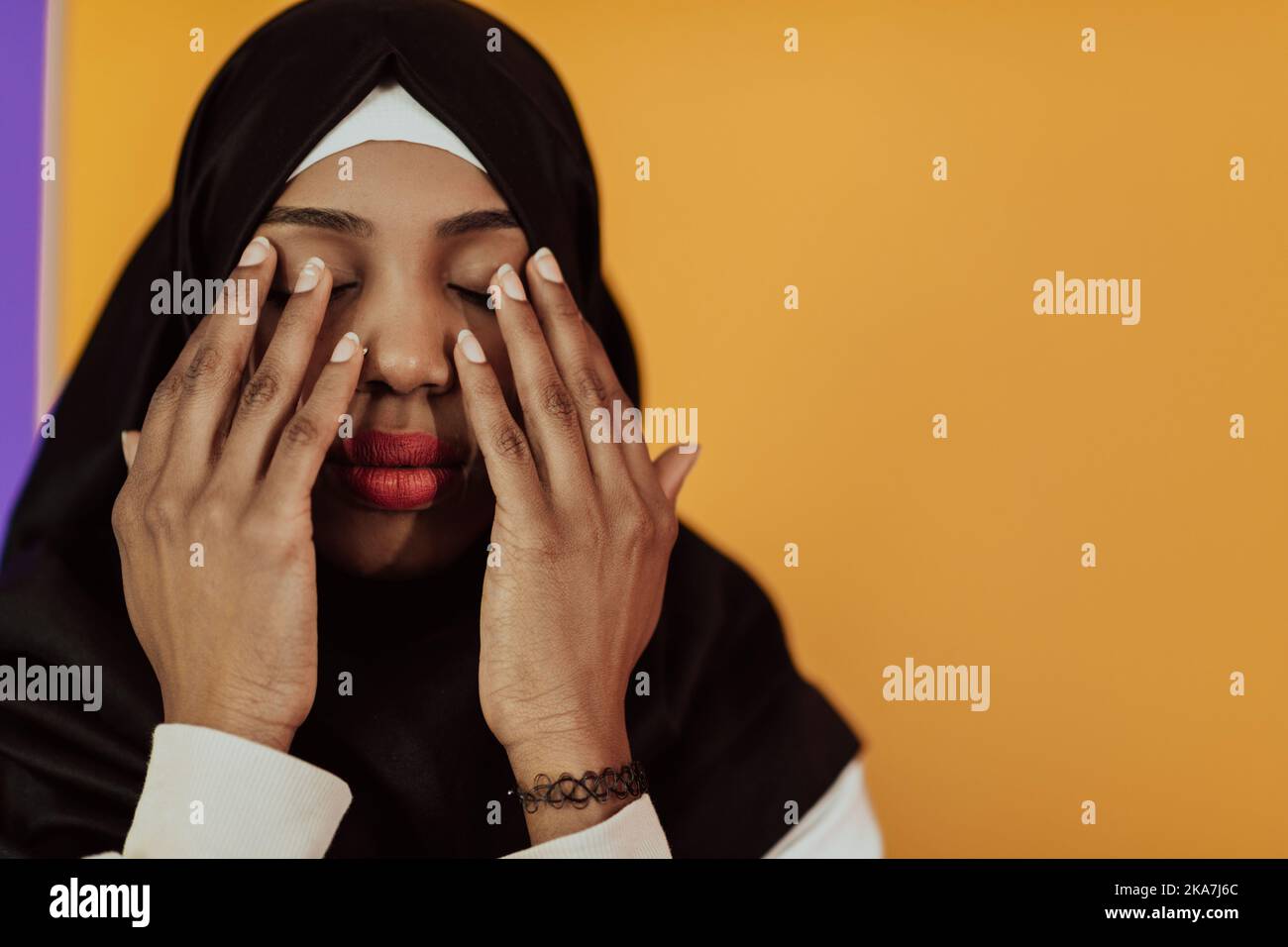 African muslim woman wearing hijab and traditional muslim clothes ...