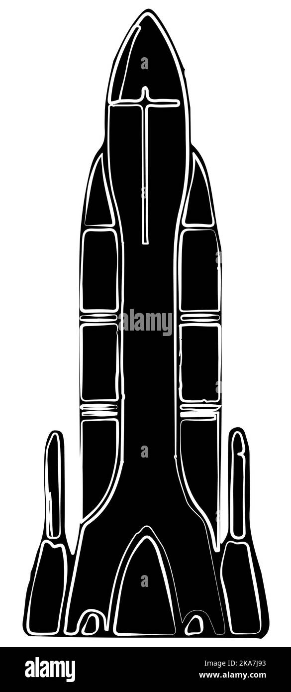 Black silhouette of space rocket isolated on white. Rough sketch style ...