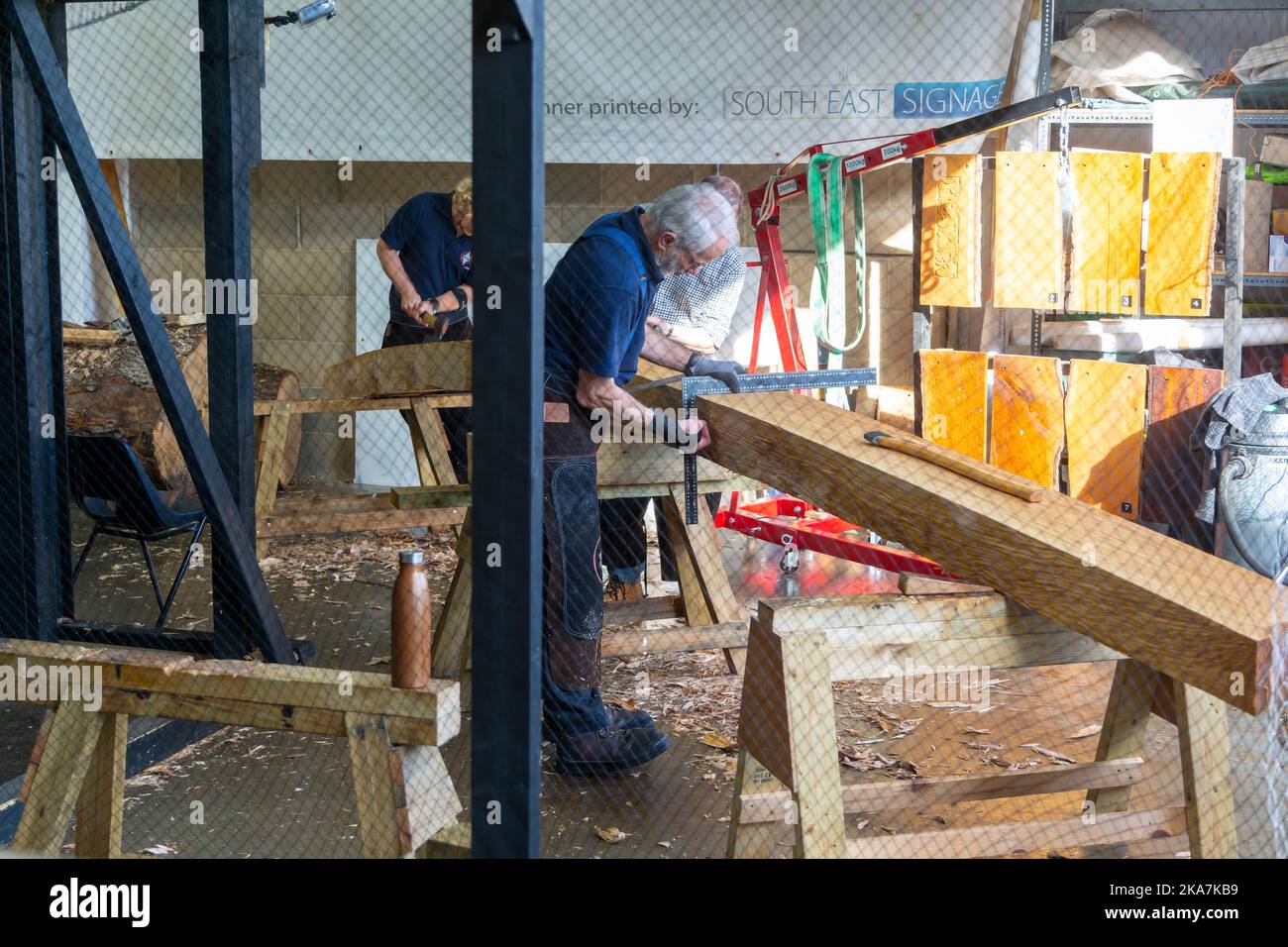 Craftsmen working on reconstruction of Anglo-Saxon ship from Sutton Hoo ...