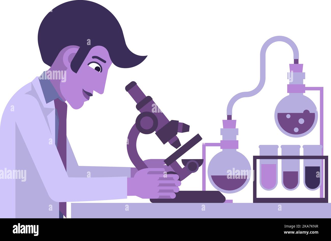 Scientist At Microscope Lab Test Bench And Beakers Stock Vector Image ...