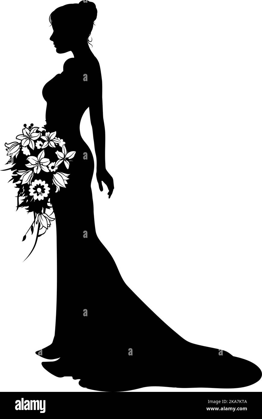 Bride Bridal Wedding Dress Silhouette Woman Design Stock Vector Image ...