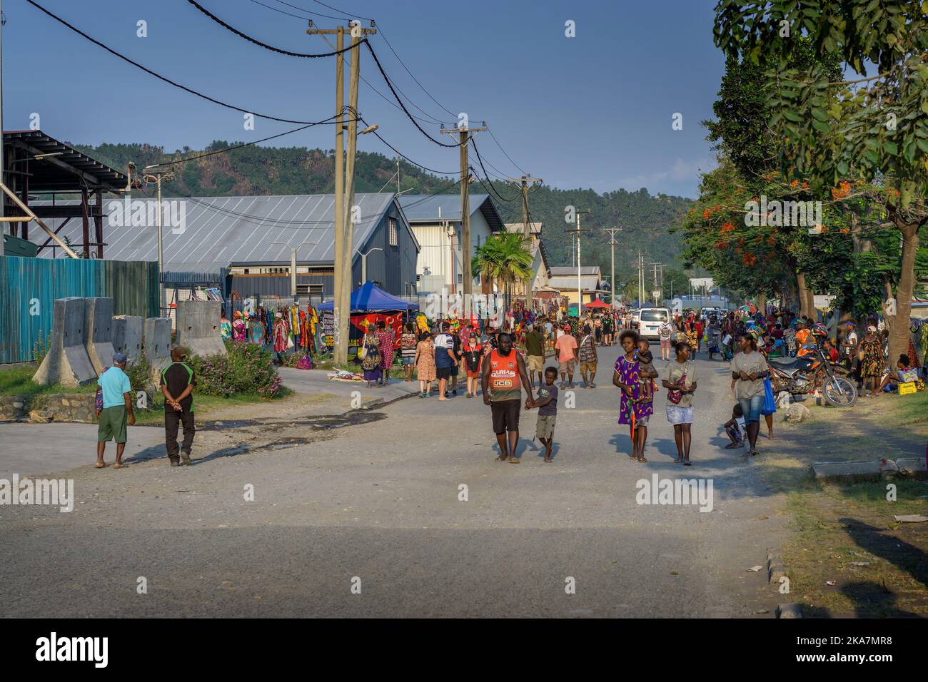 Rabaul locals in street outside cruise terminal when cruise ship in ...