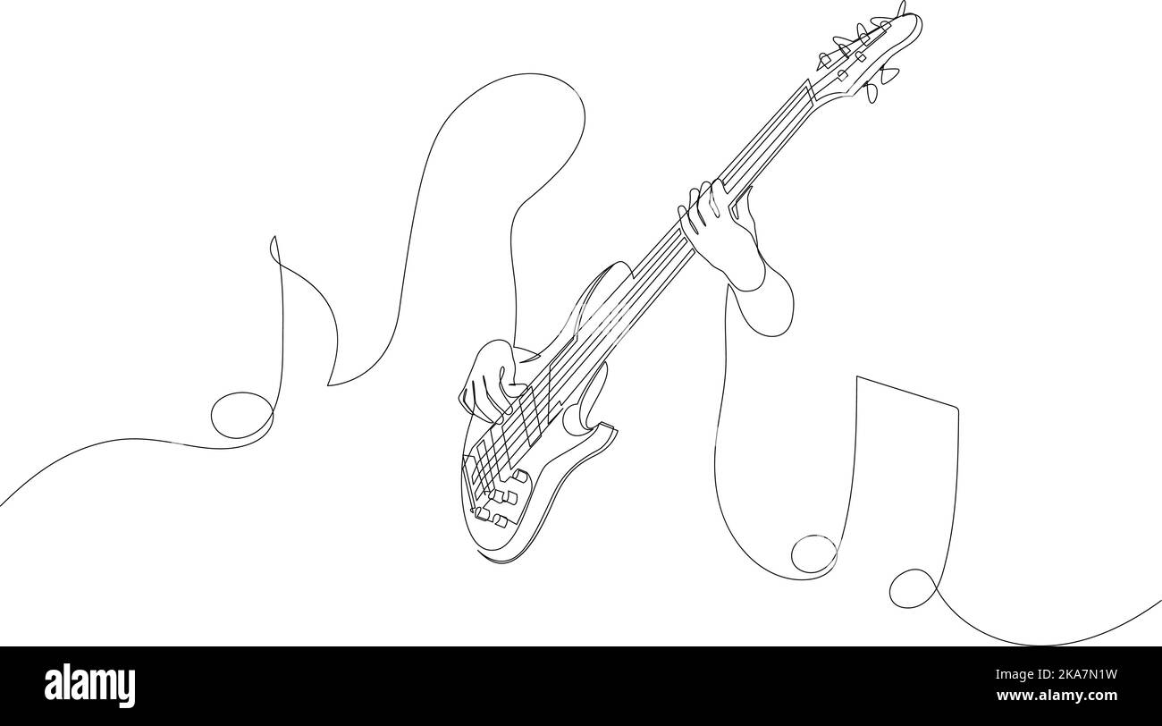 Continuous line drawing of man playing guitar with music notes isolated ...