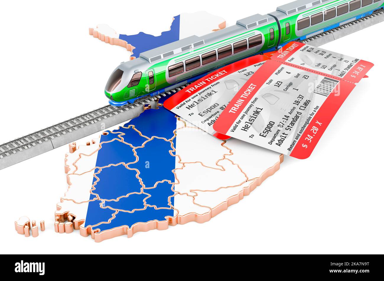 Rail travel in Finland, concept. 3D rendering isolated on white ...