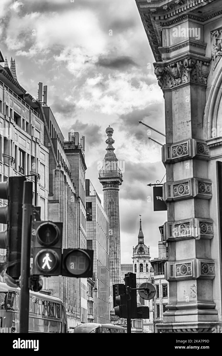 The iconic landmark Monument to the Great Fire of London, England, UK ...