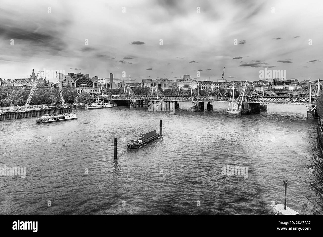 Scenic view over the river Thames and the city skyline, London, England ...