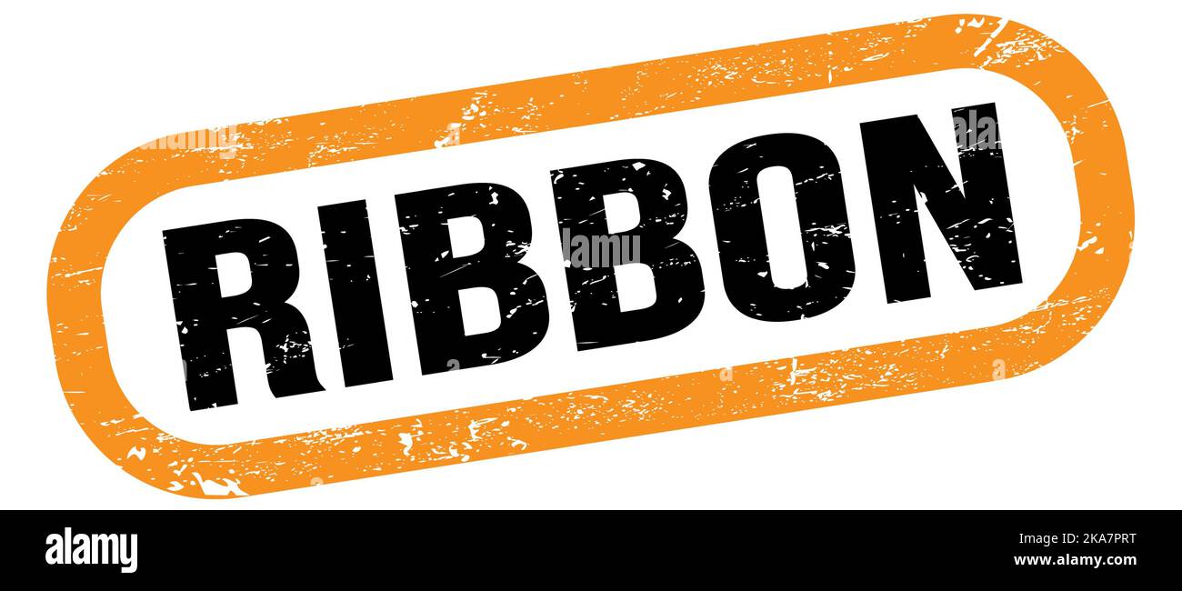 RIBBON, text on orange-black rectangle stamp sign Stock Photo - Alamy