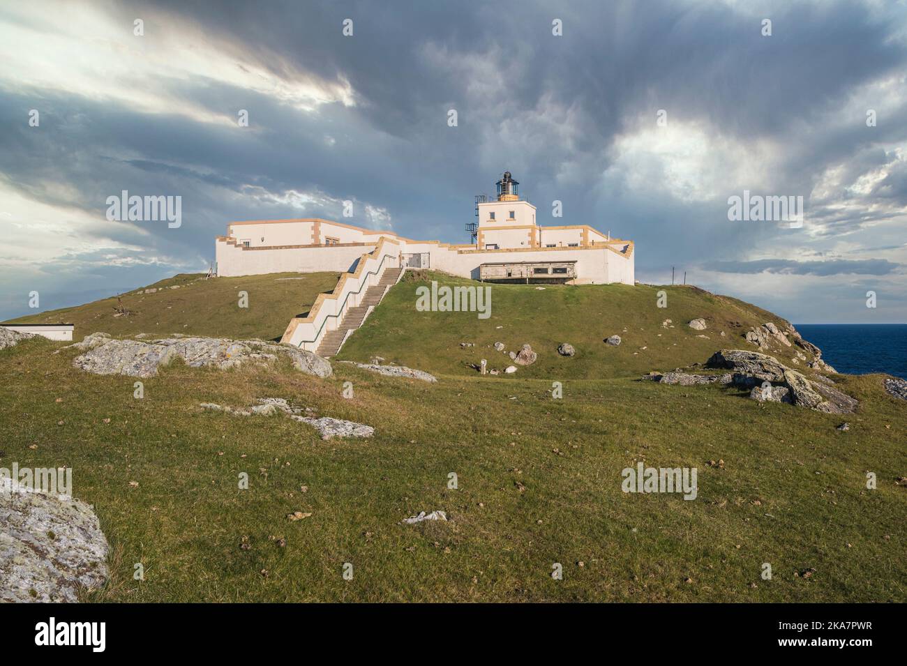 The image is of Strathy Point lighthouse in the far north of the ...