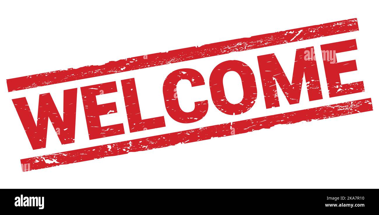WELCOME text written on red rectangle stamp sign Stock Photo - Alamy