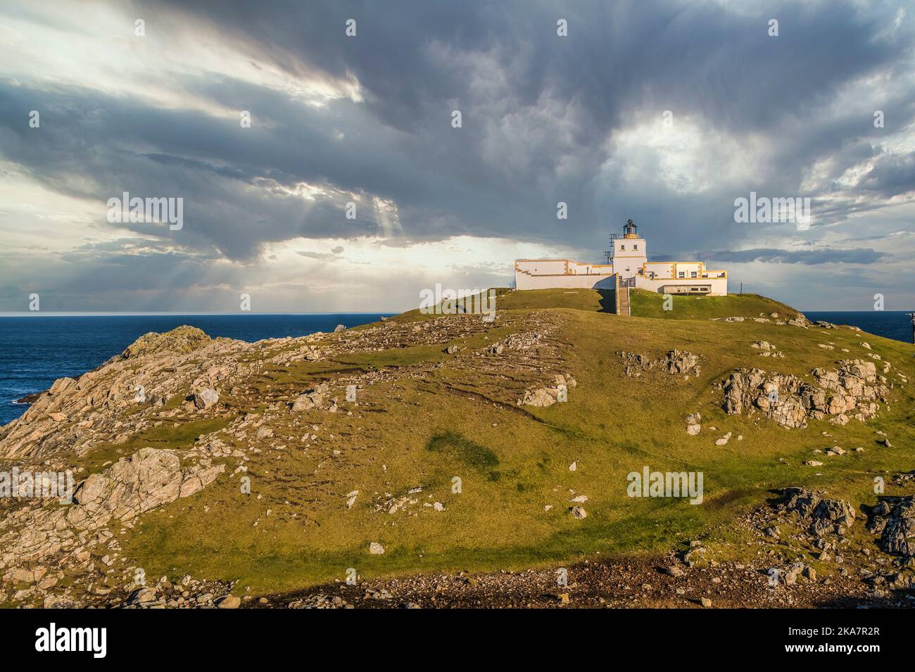 The image is of Strathy Point lighthouse in the far north of the ...