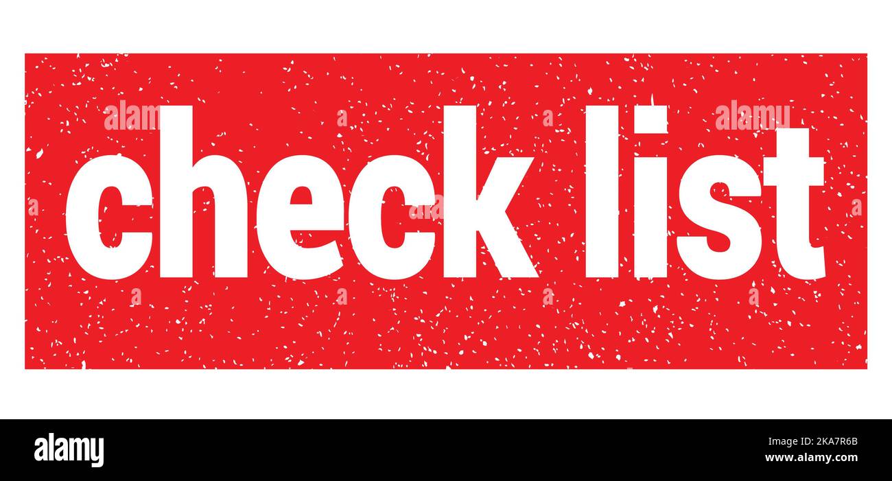 check list text written on red grungy stamp sign Stock Photo - Alamy