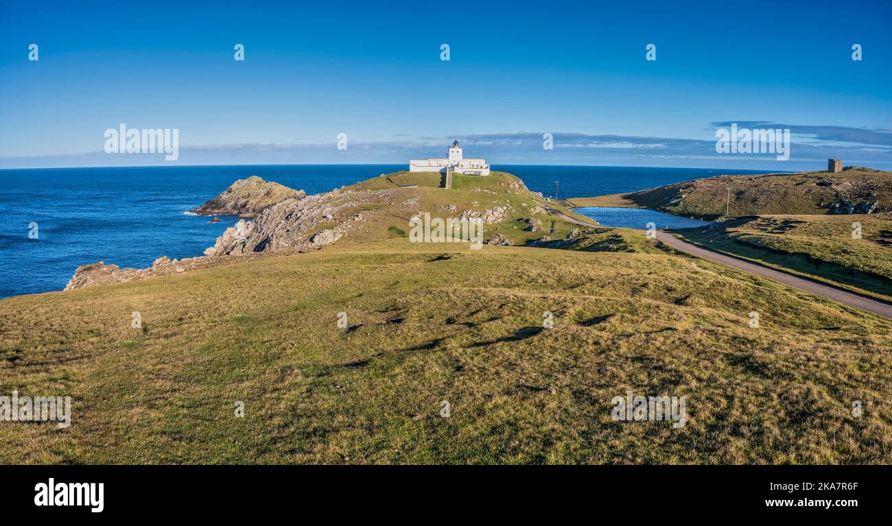 The image is of Strathy Point lighthouse in the far north of the ...