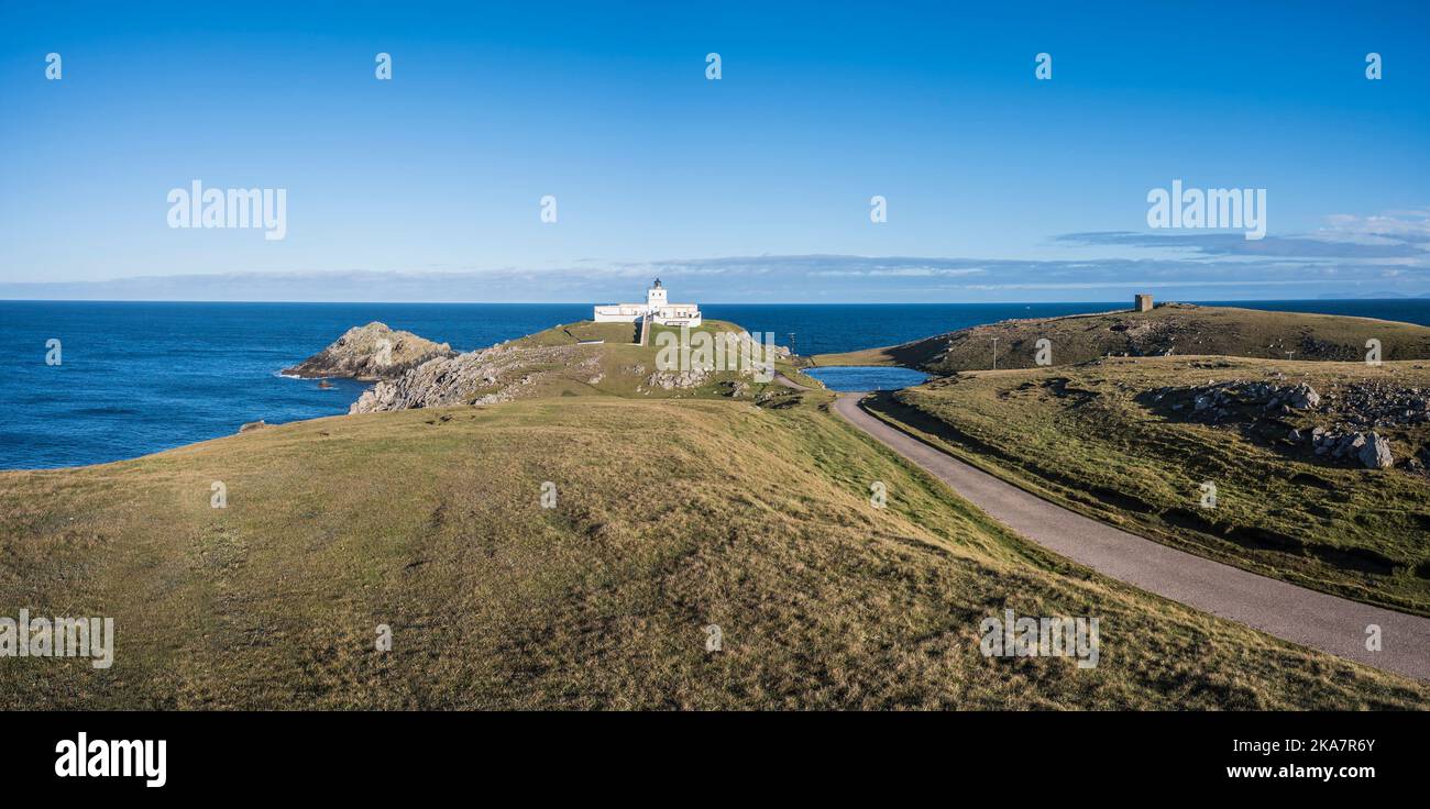 The image is of Strathy Point lighthouse in the far north of the ...