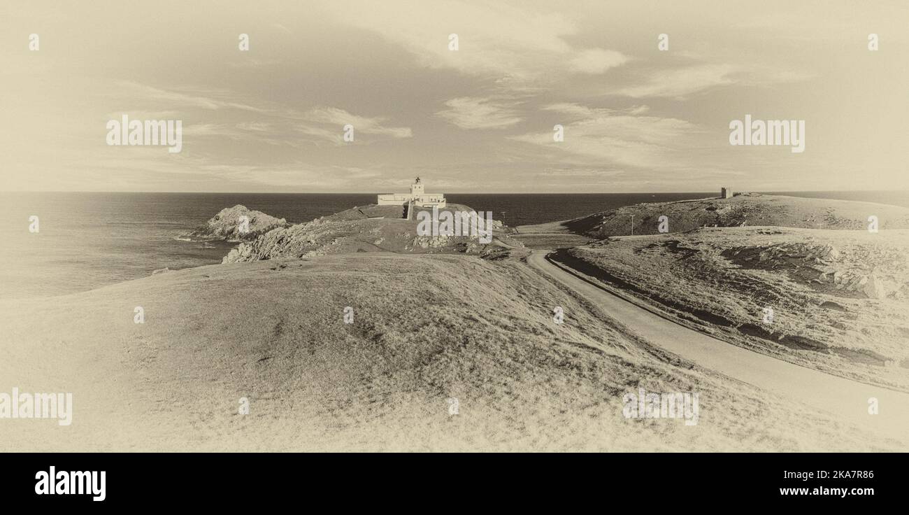 The image is of Strathy Point lighthouse in the far north of the ...