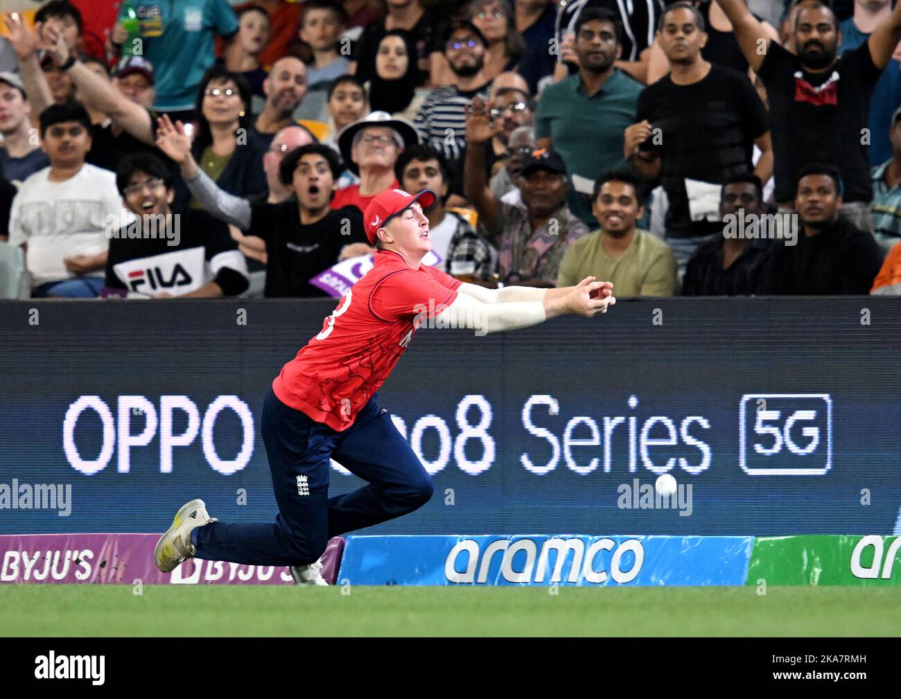 England's Harry Brook drops a catch of the batting of New Zealand's ...