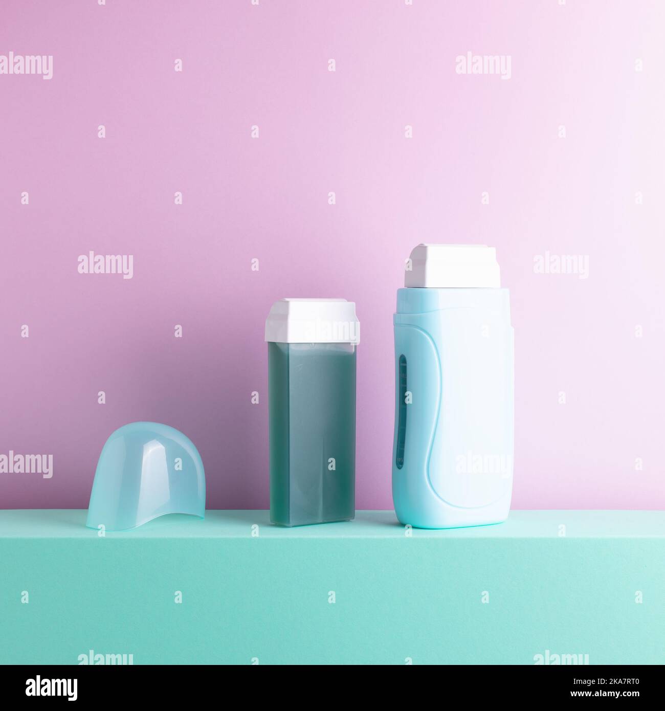 Wax depilation portable equipment on colored background. Depilatory ...