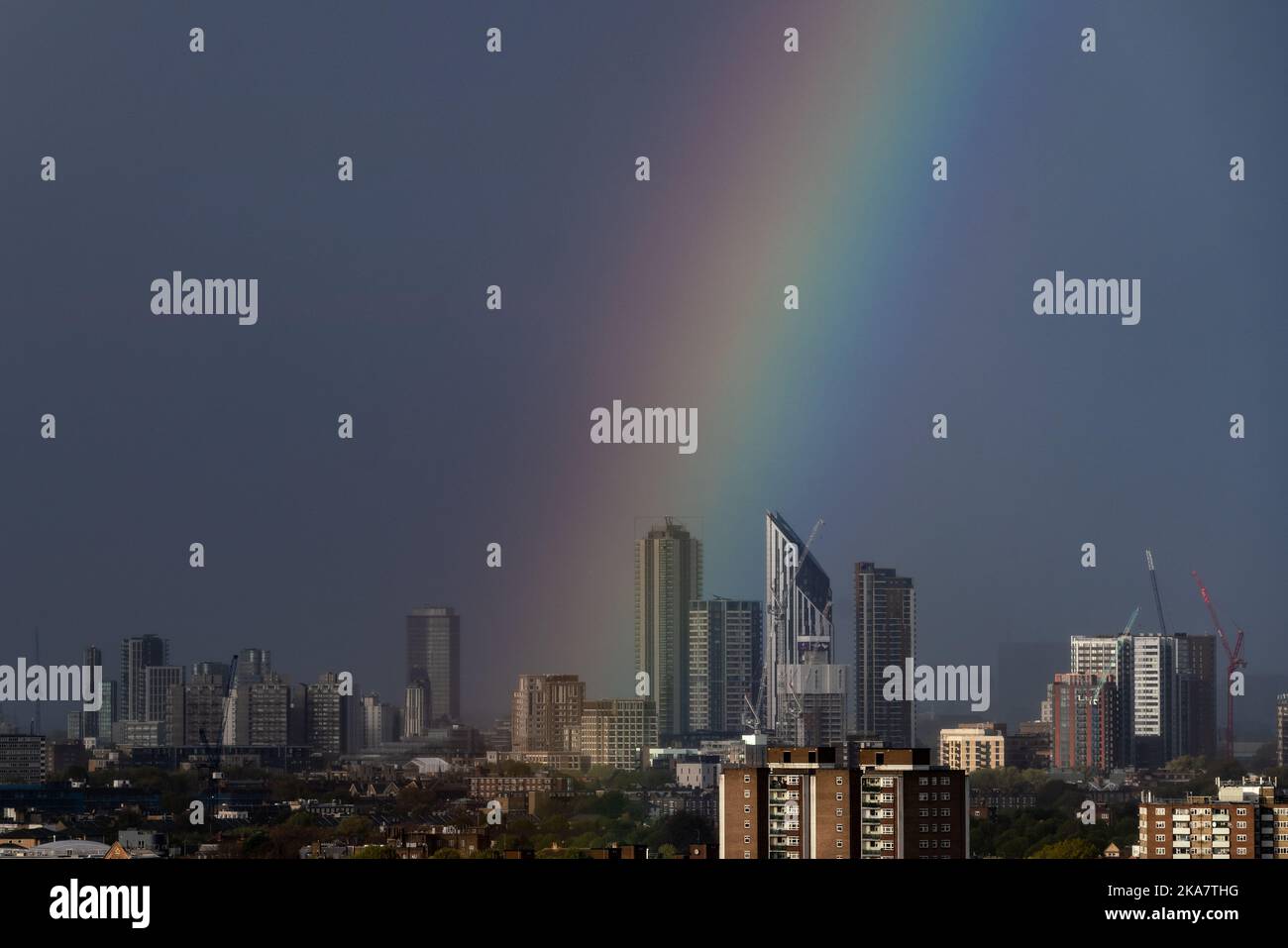 London, UK. 1st November, 2022. UK Weather: A massive colourful rainbow ...