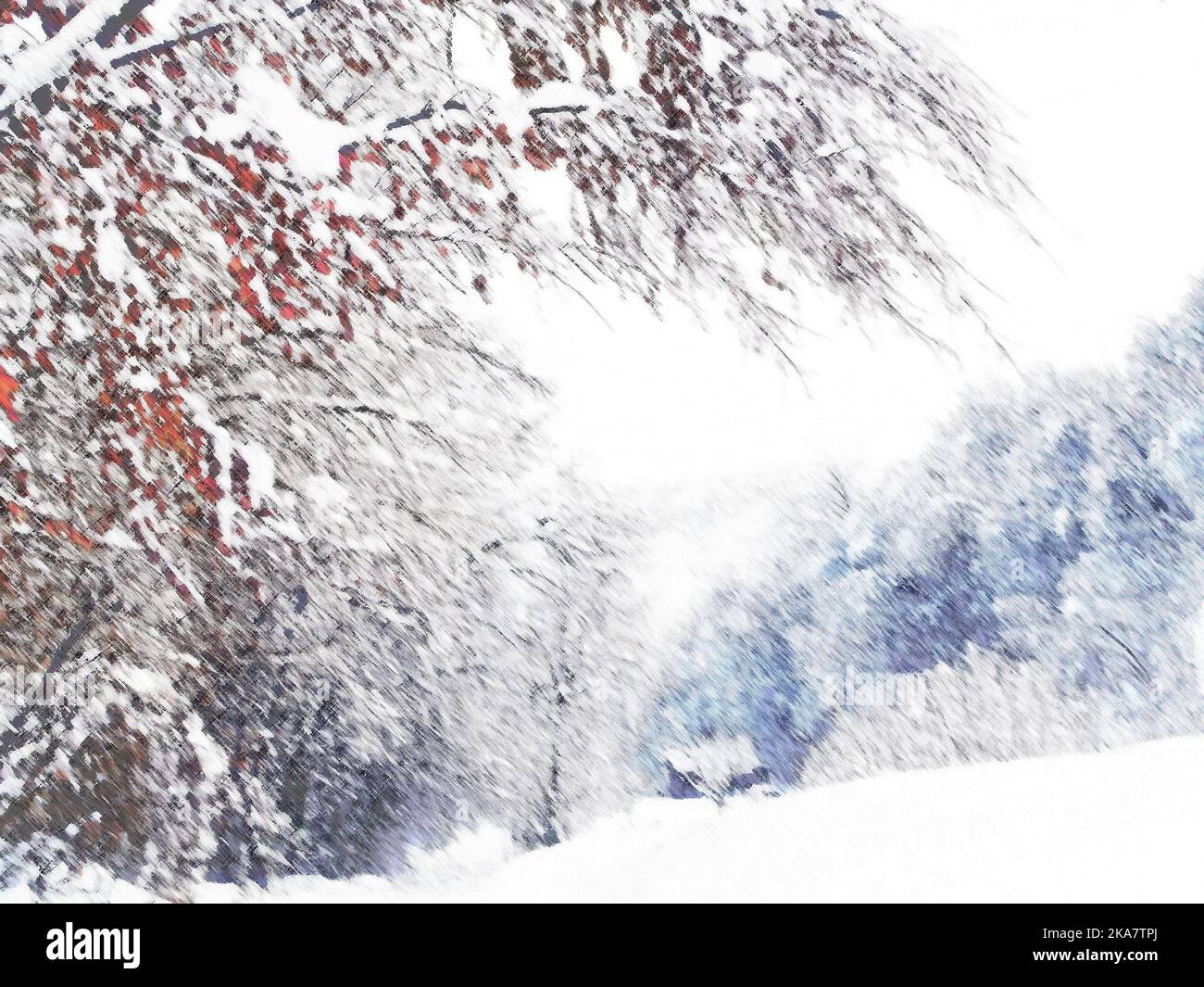 Digital painting of a beautiful winter landscape. Cold nature outdoor ...