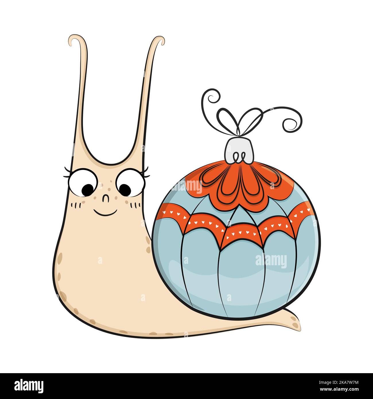 Cute Merry Christmas cartoon snail character. Vector illustration Stock ...