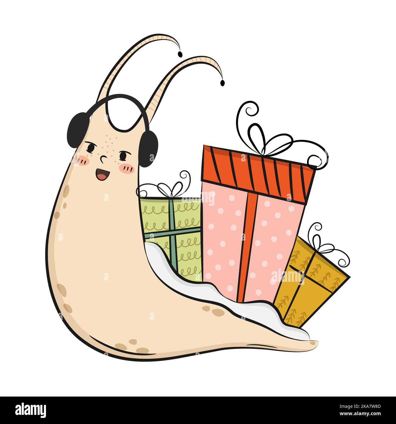 Cute Merry Christmas cartoon snail character. Vector illustration Stock ...