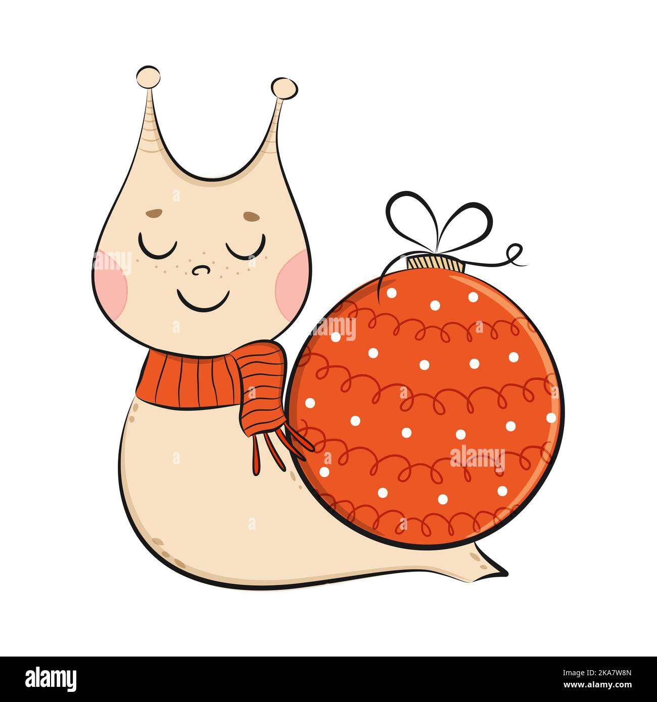 Cute Merry Christmas cartoon snail character. Vector illustration Stock ...