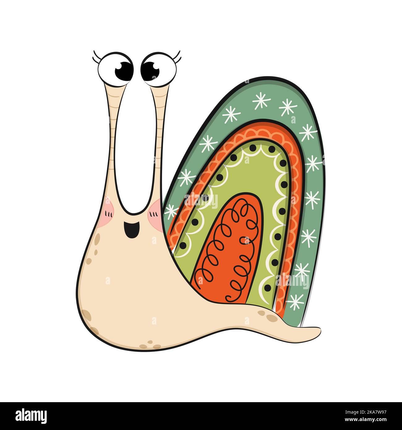 Cute Merry Christmas cartoon snail character. Vector illustration Stock ...