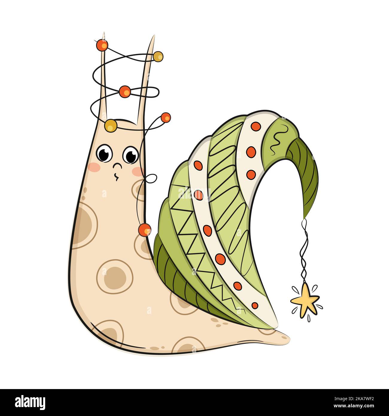 Cute Merry Christmas cartoon snail character. Vector illustration Stock ...
