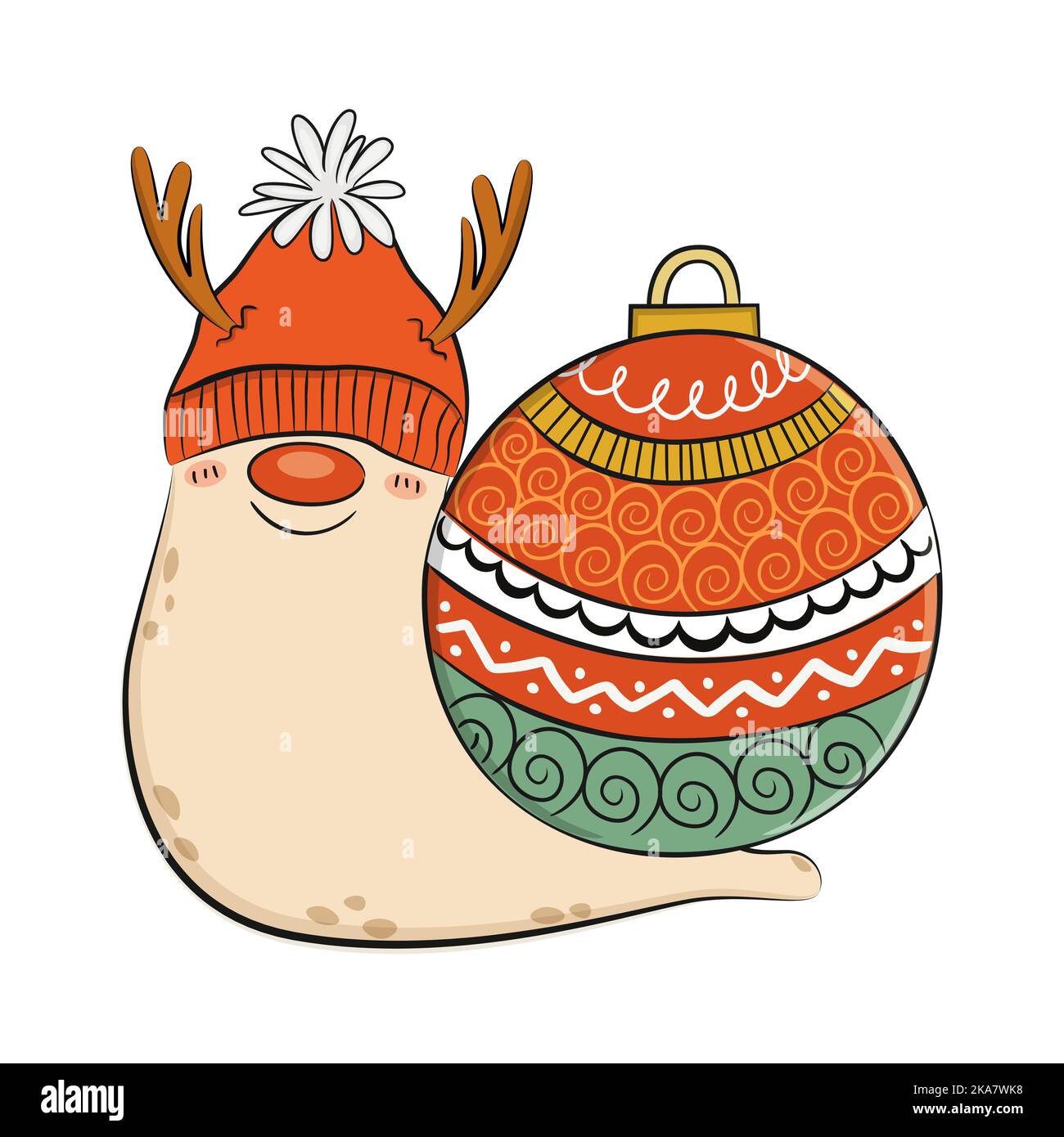 Cute Merry Christmas cartoon snail character. Vector illustration Stock ...