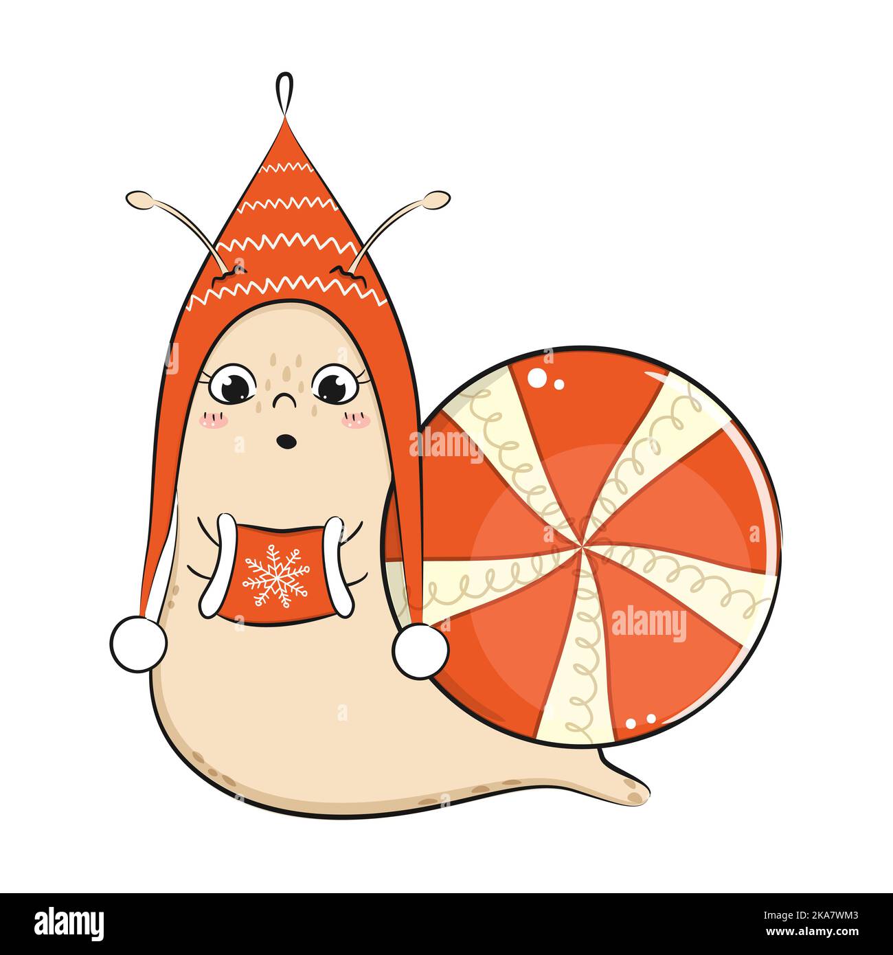 Cute Merry Christmas cartoon snail character. Vector illustration Stock ...